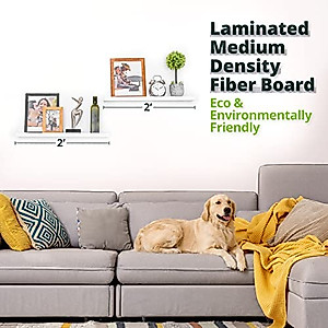 Picture Shelf, Greenco Set of 2 Wall Mounted Photo Ledge Floating Shelves for Bedroom, Living Room, Kitchen, Bathroom, Nursery Display, White Finish