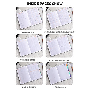 Tainrunse Embossed Decorations Planner Leak-Proof 2024 Monthly Faux Leather Cover 12 Months A5 Calendar Notebook 155 Sheets Wire Binding Tabs Agenda Pink A5