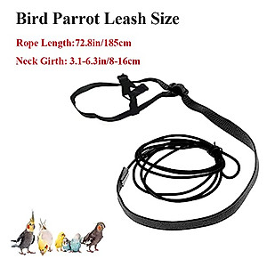 ASOCEA Bird Parrot Harness Leash Adjustable Anti-Bite Flying Training Rope Pet Outdoor Traction Lead for Budgerigar Lovebird Cockatiel Mynah Small Birds - Black