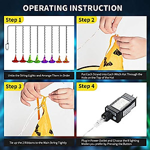 Tcamp Halloween Decorations Outdoor Lighted Witch Hats Lights, 8Pcs Hanging Glowing Witch Hats with 44ft 104LED Halloween Lights String for Indoor, Outdoor, Yard, Tree Decor (8 Lighting Modes