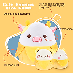 LXSLFY 11inch Cute Banana Cow Plush, Cow Stuffed Animals Kawaii Cow Pillow Gifts for Kids Girls Boys Birthday Christmas Home Decora (Banana Cow)