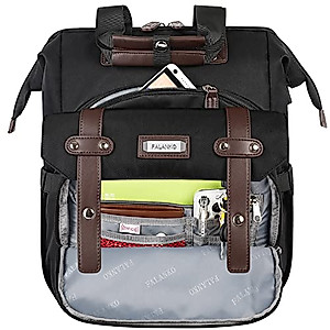 FALANKO Laptop Backpack For Women, Work Doctor Teacher Nurse Wide Open College 17.3 Inch Laptops Backpack Purse with USB Charging Port, Travel Water Resistant RFID Computer Bag for Men Women Black