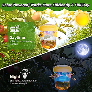 Wasp Traps Outdoor Hanging, Solar Powered Bee Traps 4 Packs, Yellow Jacket Traps-Carpenter Bee Traps for Outside, Wasp Deterrent Killer Reusable Yellow Jacket Hornet Catcher with LED Lights
