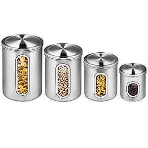 Deppon Airtight Canisters Set for Kitchen, 4-Piece Stainless Steel Food Storage Container with Lids for Kitchen Counter Coffee Tea Nuts Sugar Flour