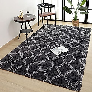 HOMORE Fluffy Bedroom Rug Super Soft Velvet Shaggy Plush Carpets 6x9 Feet, Shag Moroccan Area Rugs for Kids Girls Living Room Bed Home Decor, Gray