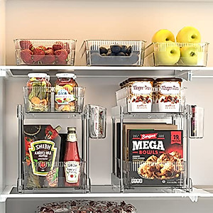 2 Tier Bathroom Organizer with Dividers,1 Set Clear Under Sink Organizers Storage Slide Out Bathroom Vanity Counter Storage Container with 4 Cups for Kitchen Pantry Cabinet Closet, Medicine Organizer