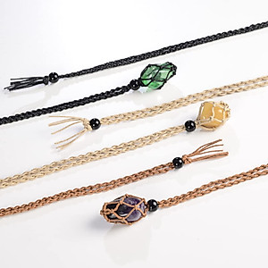 VNVETYTO 18 PCS Crystal Cage Necklace Holder Necklace Cord Empty Stone Holder Replacement Hand-Woven Necklace Cord with Adjustable Length (Black+Brown+Khaki)