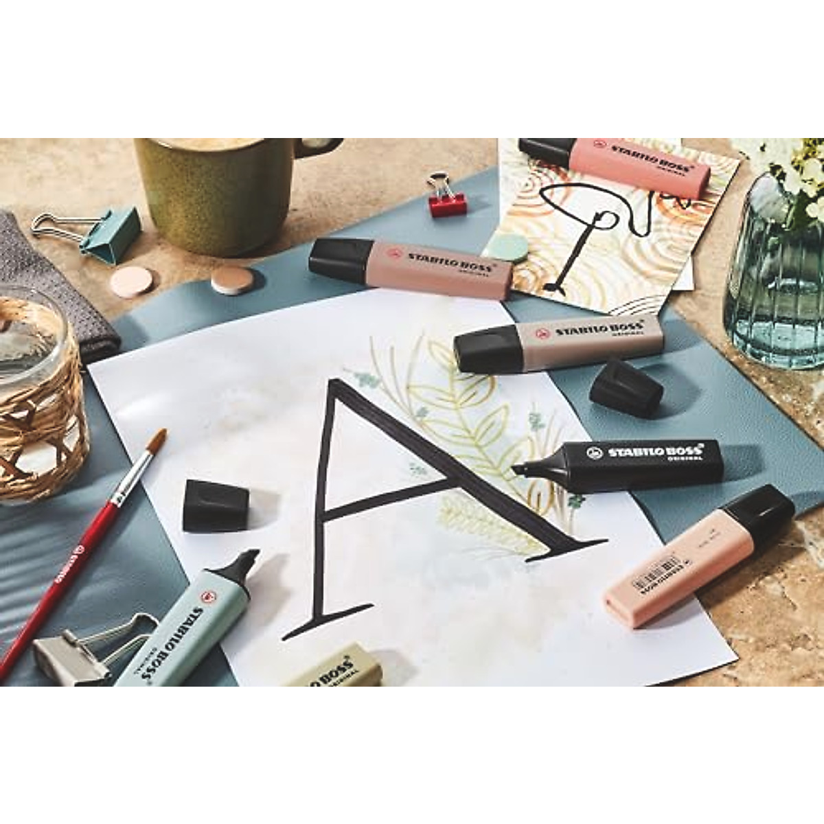 STABILO Highlighter BOSS ORIGINAL NatureCOLORS - Pack of 4 - Beige, Warm Grey, Earth Green, Black