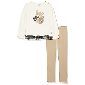 Kids Headquarters Girls 2 Pieces Legging Set, White/Pebble, 4T US