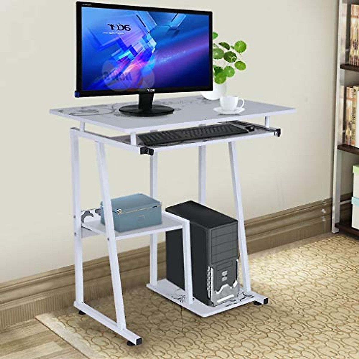Standing Desk Stand Up Desk with Mutil-Layer Large and Comfortable Table top Desktop Computer Desk Laptop Study Table Office Desk with Pullout Keyboard Tray (White)