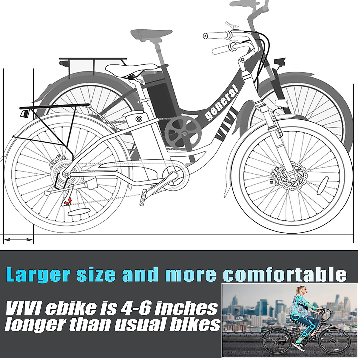 Vivi Electric Bike, 26'' Electric Bike for Adults, 750W Peak Ebike with 48V Removable Battery, Electric Commuter Cruiser Bike 22MPH & 50 Miles City Electric Bicycle with Cruise Control, LCD Display