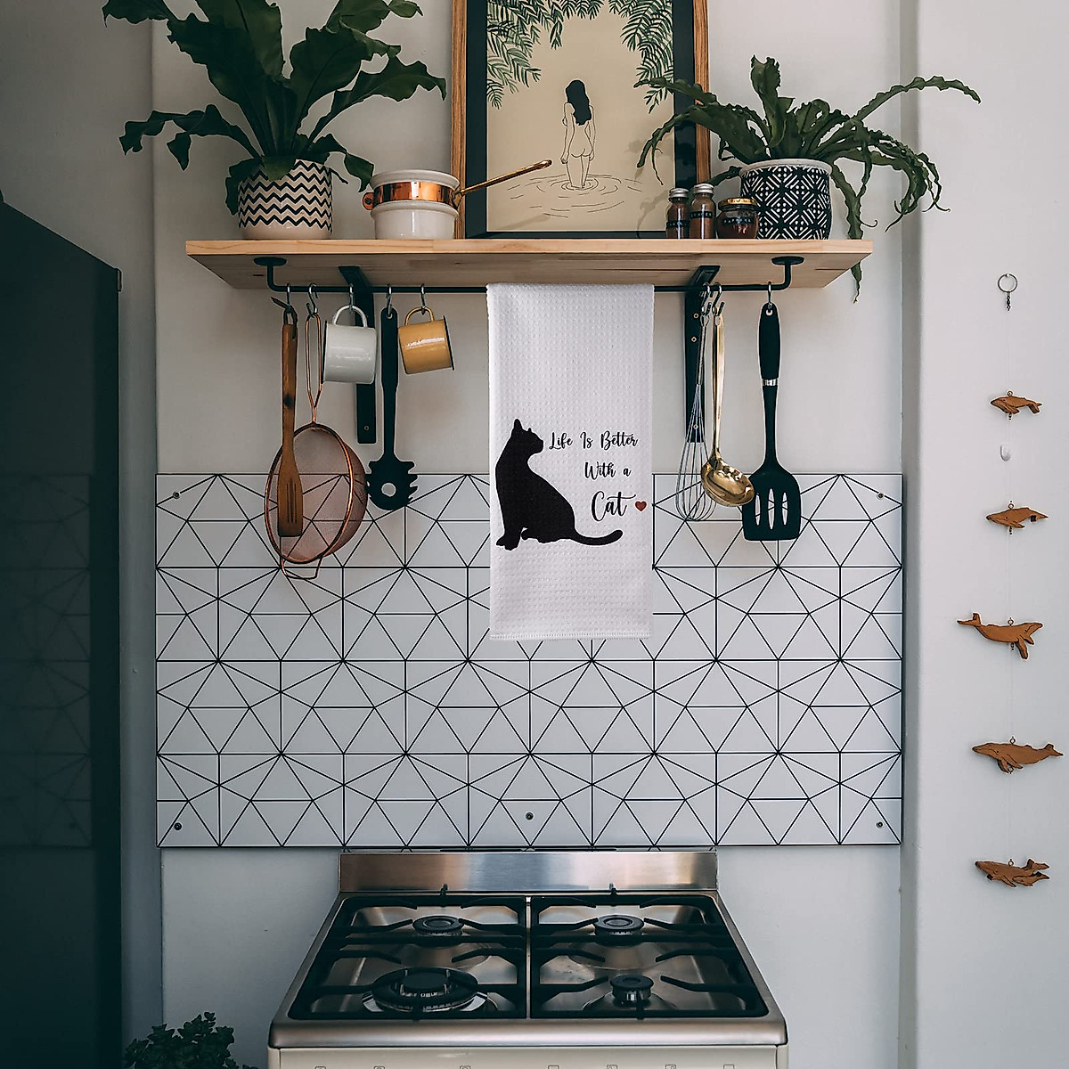 Joyriza Life is Better with A Cat – Kitchen Dish Towel Tea Towel for Cat Lovers, Housewarming Gifts for Cat Mom Cat Owner, Funny Cat Lady Gifts for Women, Gag Cat Themed Birthday Gifts for Women