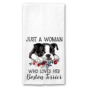 Just a Woman who Loves Her Boston Terrier Microfiber Kitchen Towel Gift for Animal Dog Lover