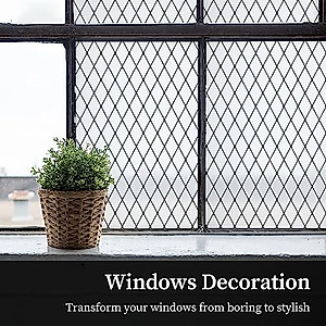 FEOMOS Window Privacy Film, Frosted Glass Window Film, Static Cling Window Tint for Home Décor & Anti UV, Black Lattice Sun Blocking Window Covering 17.3x78.7 inches