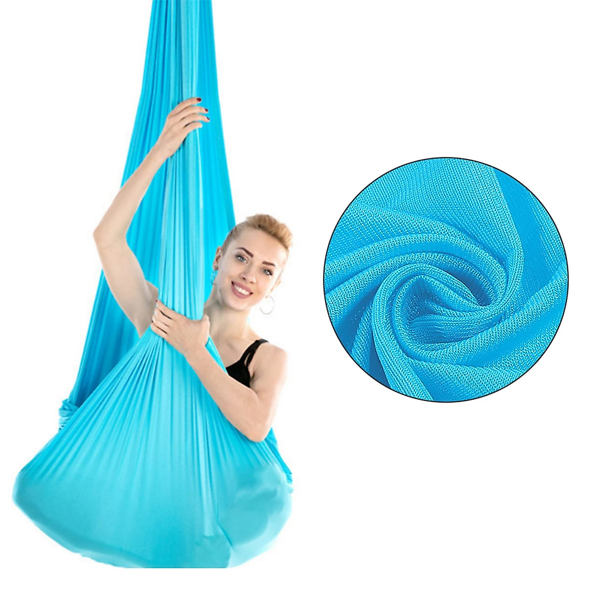 Aerial Yoga Hammock, 2.8x1m/9.2x3.3ft Durable Elastic 2.8M Pilates Swing Fitness Training Accessory Sky Blue Set Antigravity Inversion Exercises Improved Flexibility & Core Strength - Extension