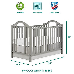 Dream On Me Pacific Acrylic Convertible Crib In Cool Grey, Greenguard Gold Certified, Made Of Durable And Sustainable Pinewood, Three Mattress Height Settings