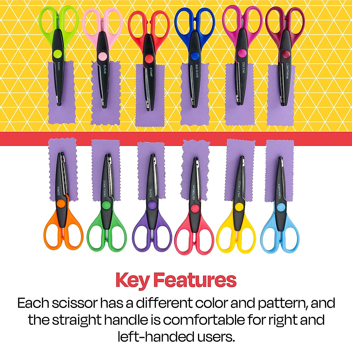 School Smart Paper Edger Scissors, 6-1/2 x 2-1/2 Inches, Assorted Colors, Set of 12
