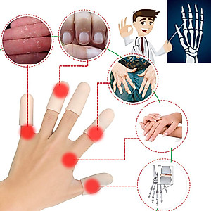 Gel Finger Cots, Finger Protector Support(14 PCS) NEW MATERIAL Finger Sleeves Great for Trigger Finger, Hand Eczema, Finger Cracking, Finger Arthritis and More. (Beige, Short)