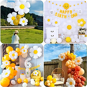 YUJUN 11PCS Daisy Balloons,Huge White Flower Daisy Foil Mylar Balloons for Baby Shower Wedding Groovy Boho Daisy Birthday Party Decorations (43in''28in''16in'')