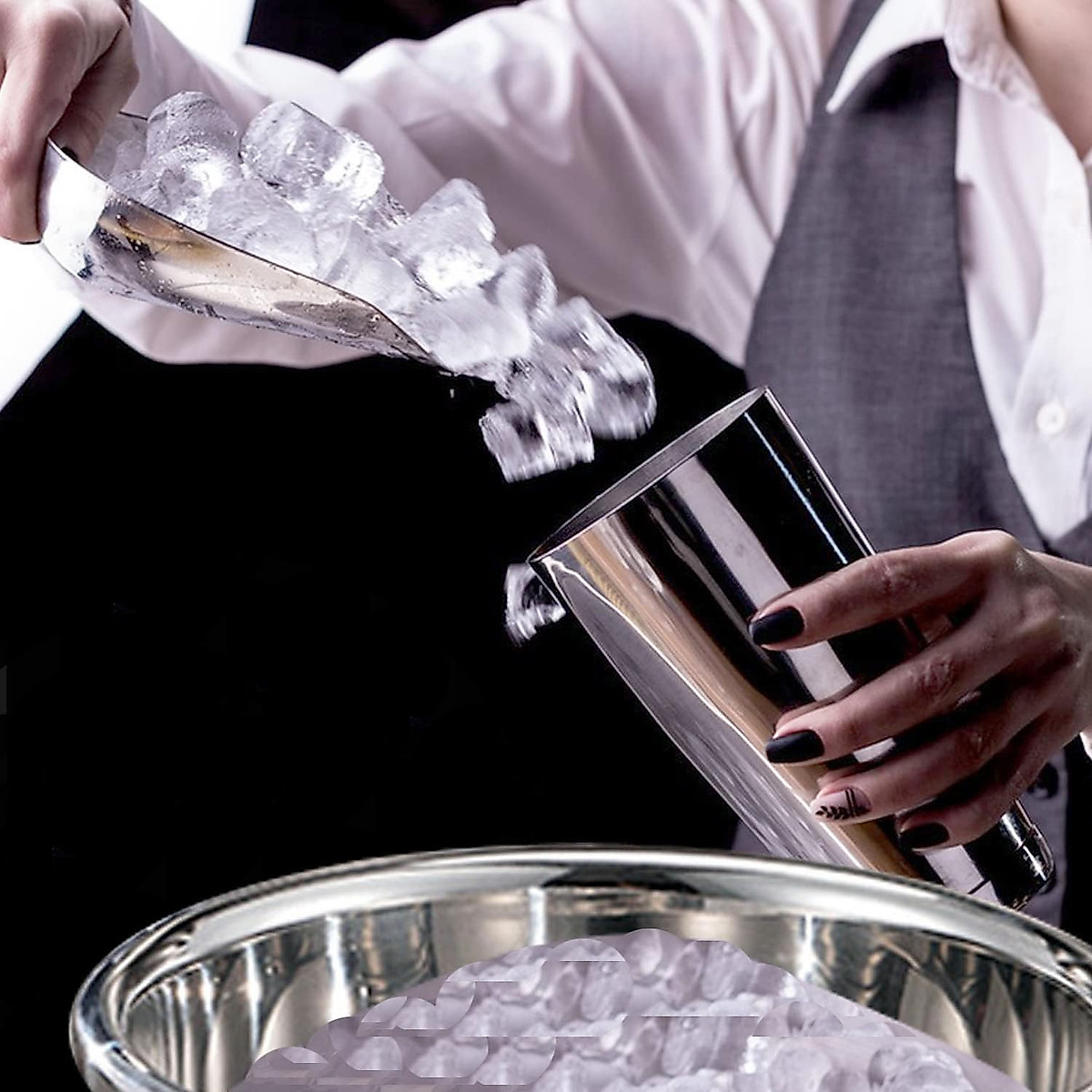 Stainless Steel Ice Picks Crushed Ice Tool With Safety Cover Bar Tools Ice Crushers Chisel Ice Cube Awl Sharp Cone With Non-Slip Handle (Black)