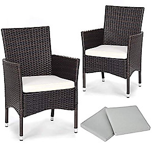 COSTWAY Pcs Patio Armchair Single Chair Outdoor Modern Wicker Rattan PE Furniture Sofa Set W (Mixed Brown with 2 Cushion Covers), Brown, Brown