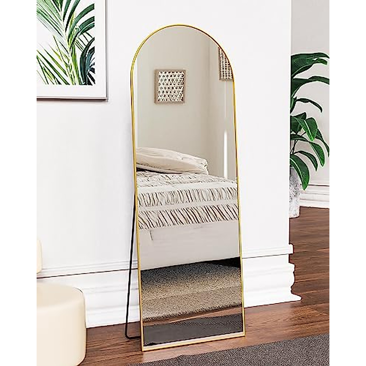 Antok Arched Full Length Mirror, 58"x18" Arched Floor Mirror, Glassless Mirror Full Length with Stand, Floor Mirror Freestanding, Wall Mounted Mirror for Bedroom Living Room, Gold