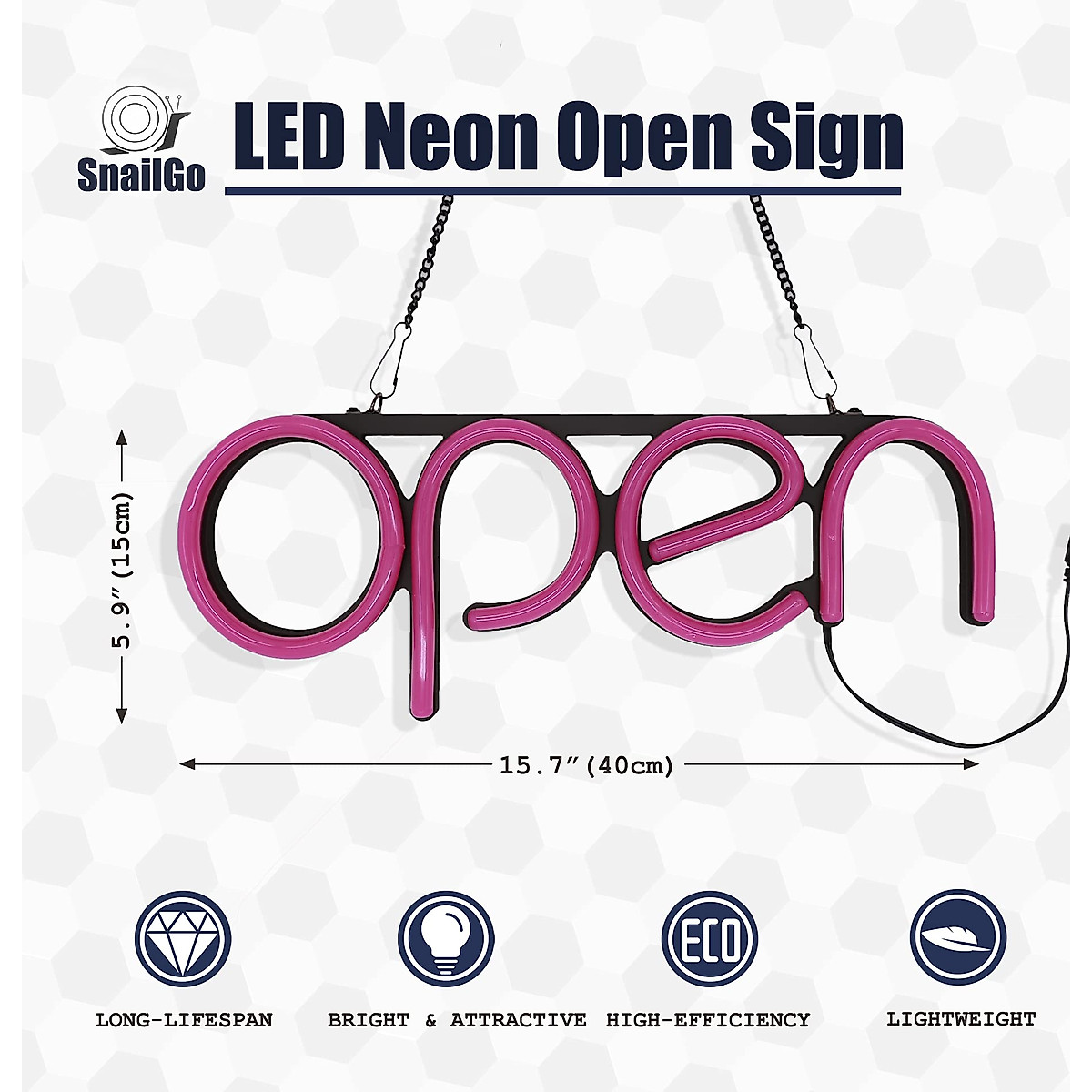 Open Signs for Business,LED Neon Open Sign,16x6 inch Lighted Sign for Restaurants Offices Retail Shops Window Storefronts,12V/1A Power Supply,with ON/OFF Switch (Horizontal Rose Red)