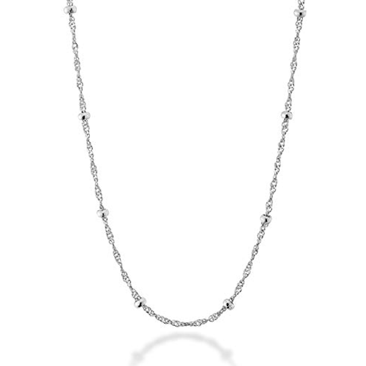 Miabella 925 Sterling Silver Italian Singapore Bead Chain Station Necklace for Women Teen, Made in Italy (20 Inch)