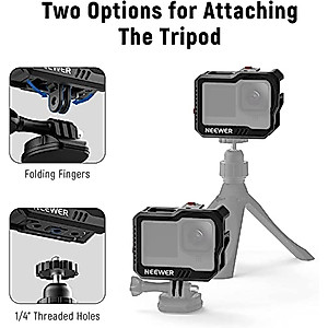 NEEWER Hero11 Cage / Hero10 Cage / Hero9 Vlog Cage, All Metal Form Fitting Video Cage with 1/4" Threads & Cold Shoes, Supports Max Lens Mod, Compatible with GoPro SmallRig Accessories (ST46)