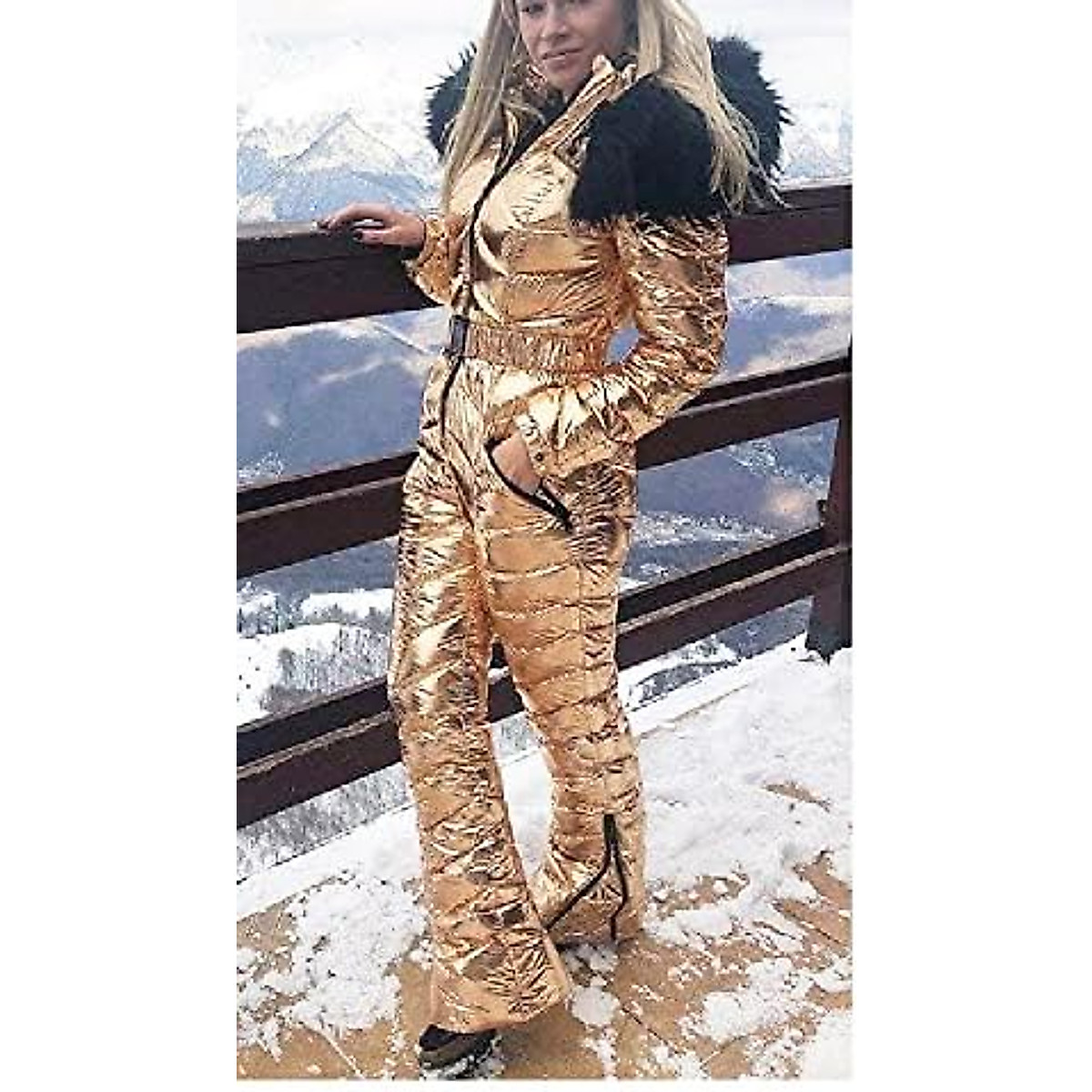 Aurgelmir Women Winter Ski Suit Fur Collar Coat Ski Jumpsuit Snowsuit