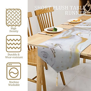 White Gold Flowing Marble Table Runner Spring Summer Table Runners Dresser Scarf for Home Party Holiday Kitchen Dining Table Decor 70x13 INCH