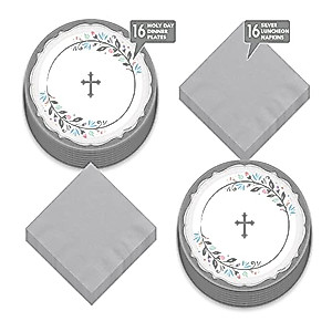 Holy Day Cross Large Paper Dinner Plates and Luncheon Napkins (Serves 16)