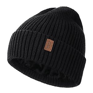 Wmcaps Warm Beanie for Men Women, Fleece Lined Beanie Warm Winter Caps Unisex Fashion Knit Cuffed Cap (Black)