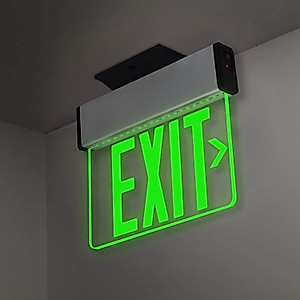 LFI Lights | Edge-Lit Green Exit Sign | Modern Design Brushed Aluminum Housing | All LED | Single-Sided Clear Acrylic Panel | Hardwired with Battery Backup | UL Listed | ELSM-G