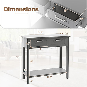 Giantex Console Table with Drawers, Entry Table, Narrow Sofa Table with Open Storage Shelf, Wood Legs, Foyer Table, Entryway Table for Office, Living Room, Hallway, Couch Table(Gray)