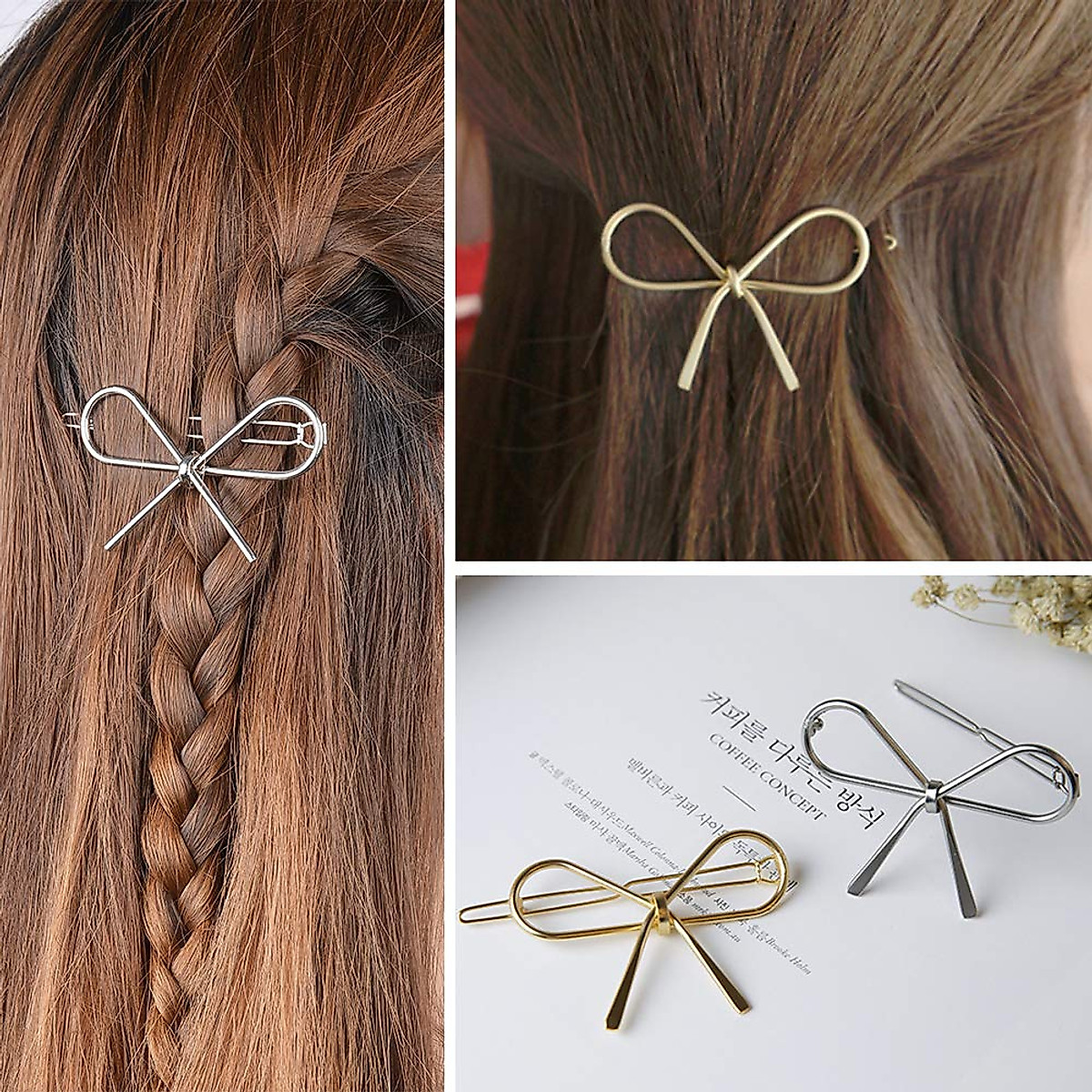 Gold Silver Minimalist Hair Clips Dainty Feather Hollow Hair Clips Set Feather Hair Pins Geometric Barrette Hair Accessories for Women