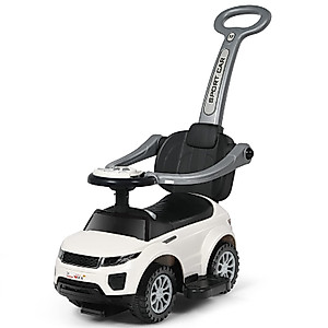 GLACER Push Cars for Toddlers 1-3, 3-in-1 Kids Sliding Car with Detachable Guardrail, Horn, Music, Lights, Storage Box and Anti-Roll Design, Ride on Push Car for Boys Girls(White)