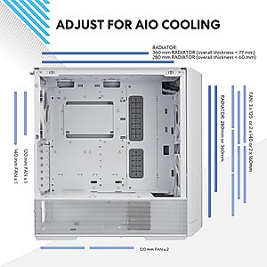 Lian Li Lancool 216 Mid-tower case with high cooling performance - Includes dual front 160MM PWM fans and 1 rear 140MM PWM fan - Airflow focused - Up to 10 fans (LANCOOL 216R-W WHITE)