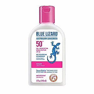 Blue Lizard Baby Mineral Sunscreen with Zinc Oxide, Water Resistant, UVA/UVB Protection with Smart Technology - Fragrance Free, Unscented, SPF 50 - 5 Fl Oz - Bottle