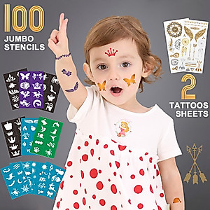 Face Painting Kit for Kids 20 Water Based Non-Toxic Sensitive Skin Paints 100 Stencils 3 Glitters 2 Hair Chalks Combs 2 Tattoos Sheets Face Painting Book Safe Professional Face Paint Kit For Kids