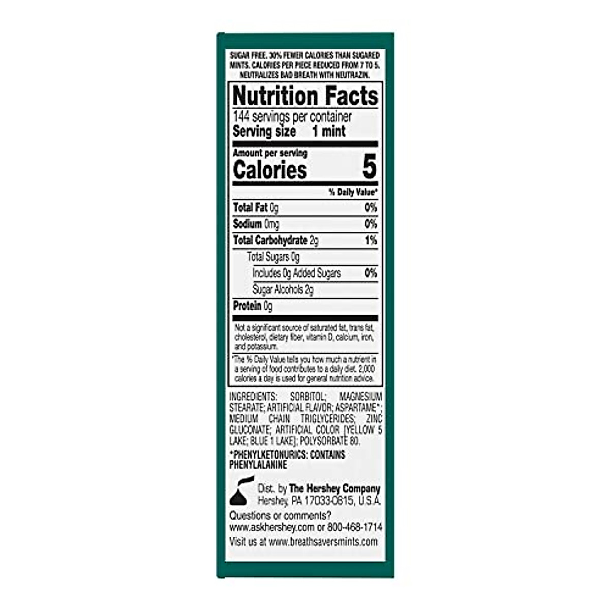 BREATH SAVERS Wintergreen Sugar Free Breath Mints Rolls, 0.75 oz (24 Count)