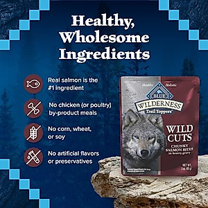 Blue Buffalo Wilderness Trail Toppers Wild Cuts Natural High-Protein Dog Wet Food, Salmon Bites in Hearty Gravy, 3-oz Pouch, 24 Count