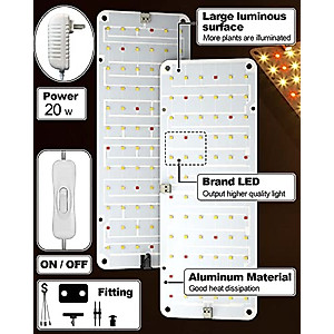 DOMMIA Grow Light, 2Pcs Ultra-Thin Plant Light for Indoor Plants, 20W Full Spectrum LED Plant Grow Light with ON/Off Switch, DIY Hanging Plant Growing Lamps for Seed Starting, Succulents, Veg, Herbs