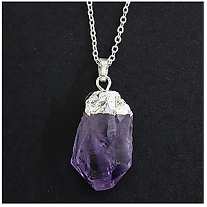 Adabele 1pc Real 925 Sterling Silver Raw Purple Amethyst Crystal Drop Pendant Statement Necklace 18 inch Free Form Healing Chakras Stone Fine Jewelry Gift NK18-21