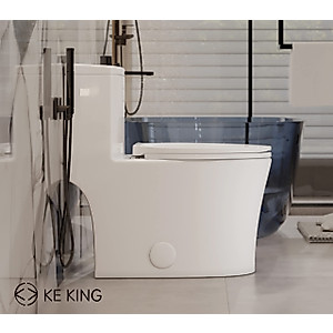 KE KING Water Saving 0.8/1.28 GPF High Efficient Dual-Flush Elongated One-Piece Toilet with Comfort Chair Seat ADA Height, Sleek White Toilet Bowl