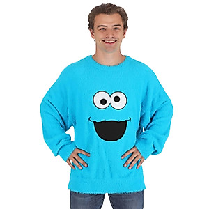 Fun Costumes Sesame Street Cookie Monster Fuzzy Oversized Sweater for Adults | Muppets Pullover Cosplay Clothing & Apparel L Blue