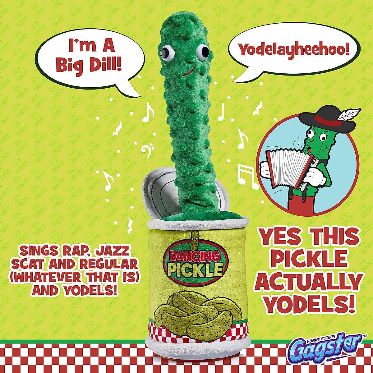 Gagster Dancing Pickle - Sings, Repeats What You Say & Tells Jokes, Singing & Talking PickleToy, Electronic Yodeling Pickle for Anyone Who Loves Pickles and Funny Gag Gifts