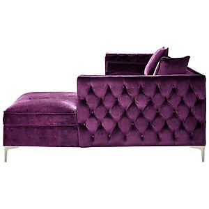 MAKLAINE 115" Velvet Secitional Sofa with Right Facing Chaise in Purple
