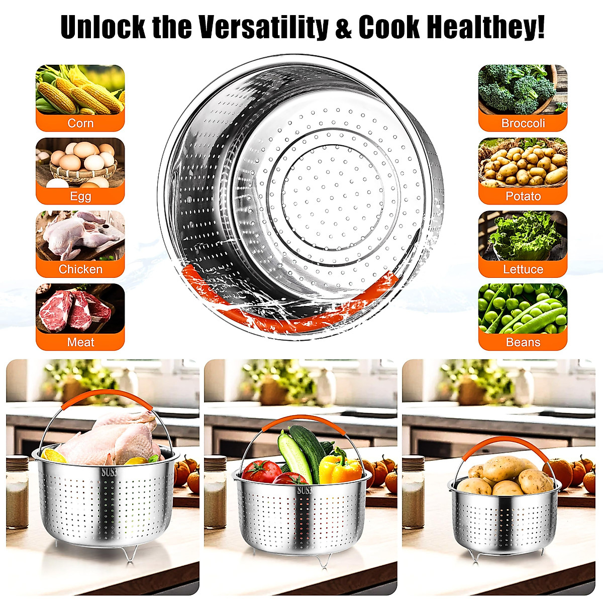 GREATLINK Food Steamer for Cooking, Vegetable Steamer Basket for Instant Pot Accessories 3 Qt, Stainless Steel Steamer Basket for Pot, Veggie, Fish, Seafood, Egg, Pasta, Dumpling Steamer with Handle (3 Qt - Steamer Basket)