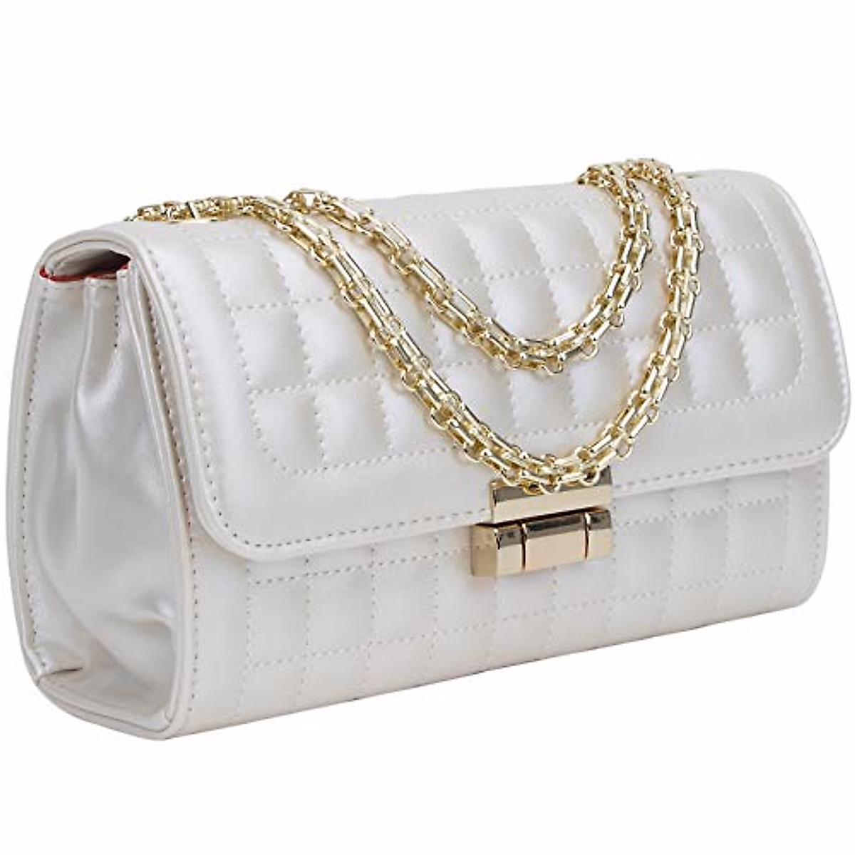 Women's Classic PU Leather Crossbody Purse Shoulder Bags Golden Chain Satchel Handbags(Ivory1)